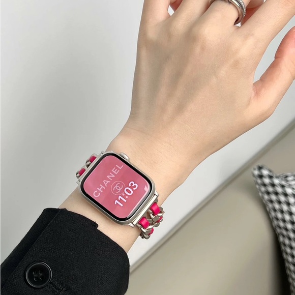 Accessories | New Strap Silver Pink Chain Leather Stainless Band For ...